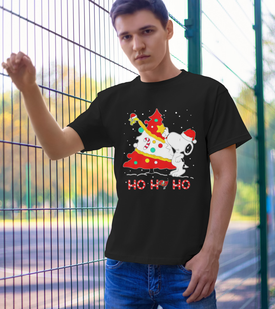 Snoopy And Woodstock Ho Ho Ho Christmas Tampa Bay Buccaneers T-Shirt