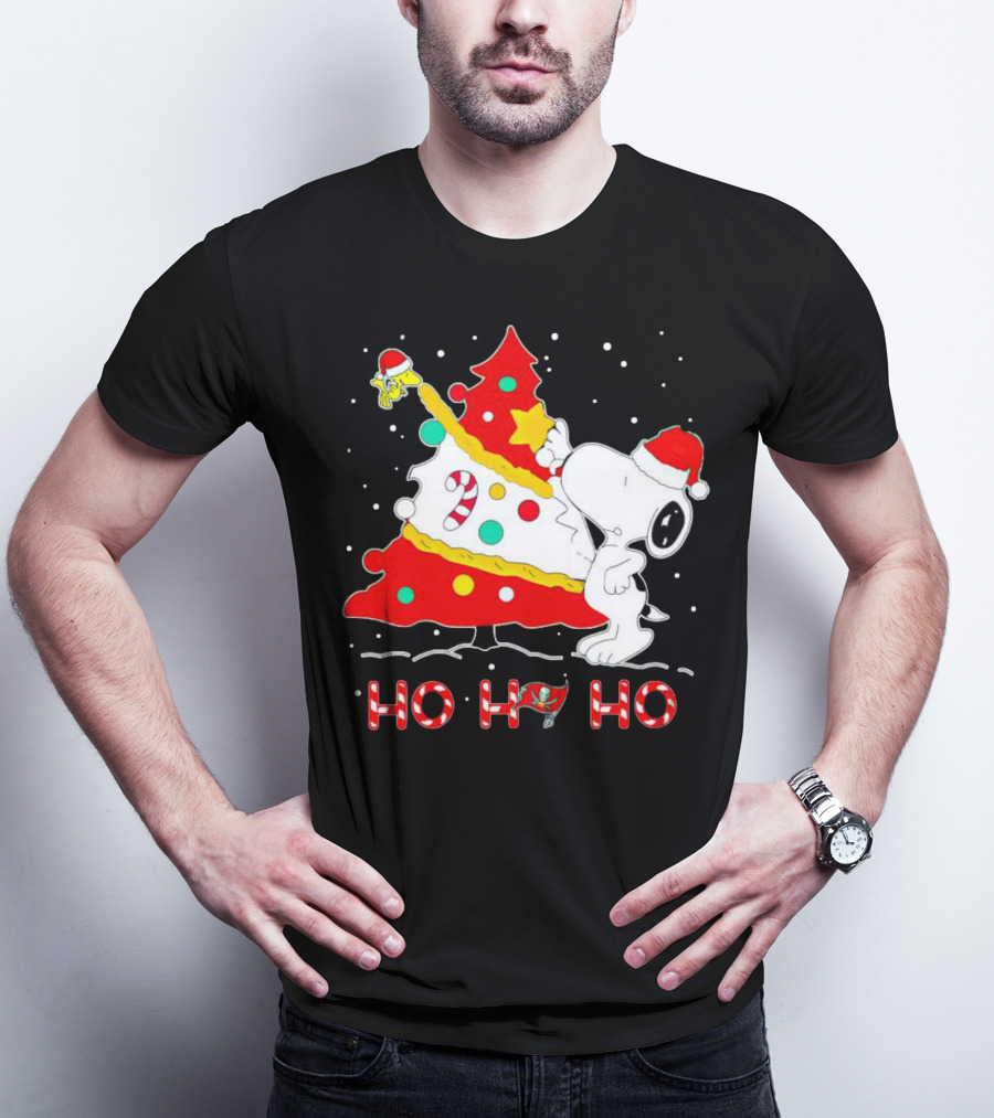 Snoopy And Woodstock Ho Ho Ho Christmas Tampa Bay Buccaneers T-Shirt