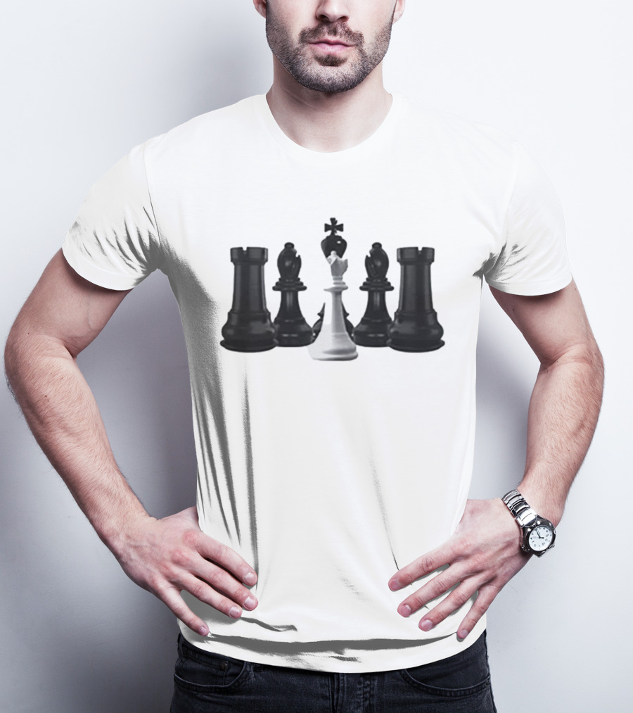 The Chess Grandmaster White King Surrounded By Black Rooks And Bishops T-Shirt