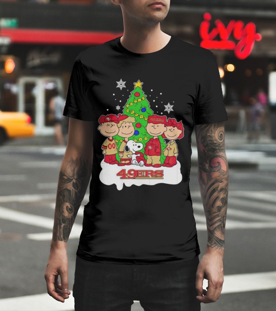 Peanuts Characters Christmas San Francisco 49ers Tree Snoopy Charlie Brown T-Shirt
