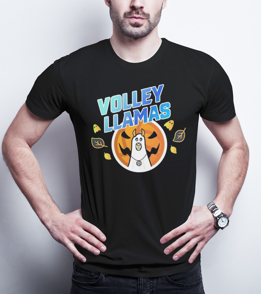 VOLLEY LLAMAS Halloween Pumpkin Leaves Ghosts Volleyball T-Shirt
