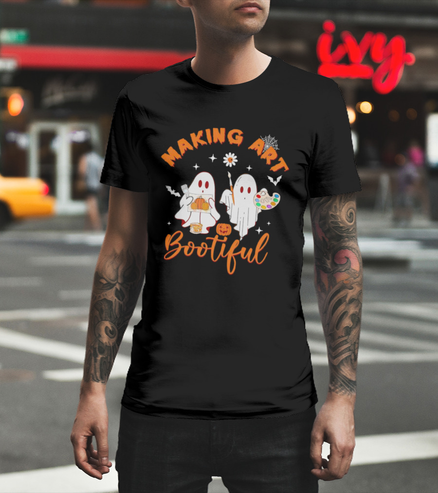 Making Art Bootiful Halloween Ghosts With Pumpkins And Paint Palette T-Shirt