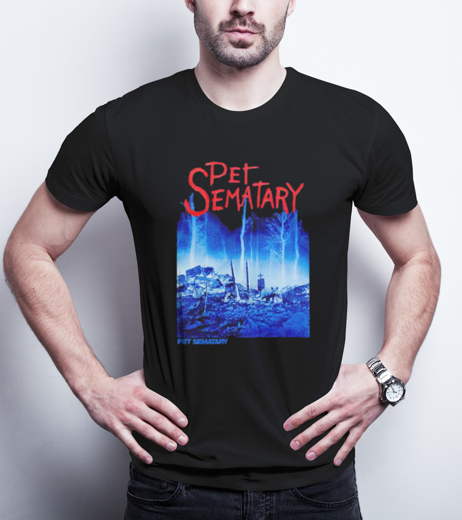 Pet Sematary Haunted Burial Ground Blue Forest Scene With Gravemarkers T-Shirt