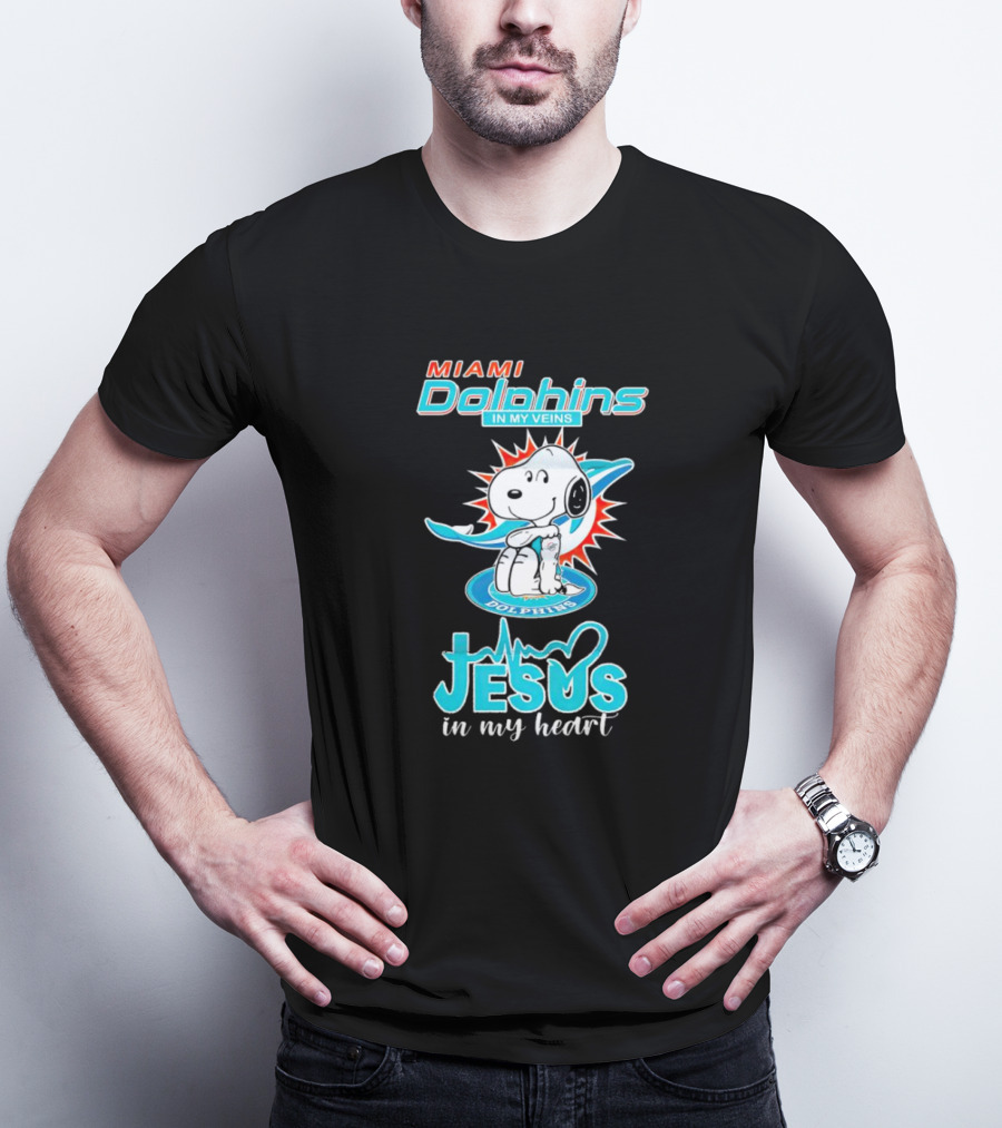 Snoopy Miami Dolphins In My Veins Jesus In My Heart T-Shirt