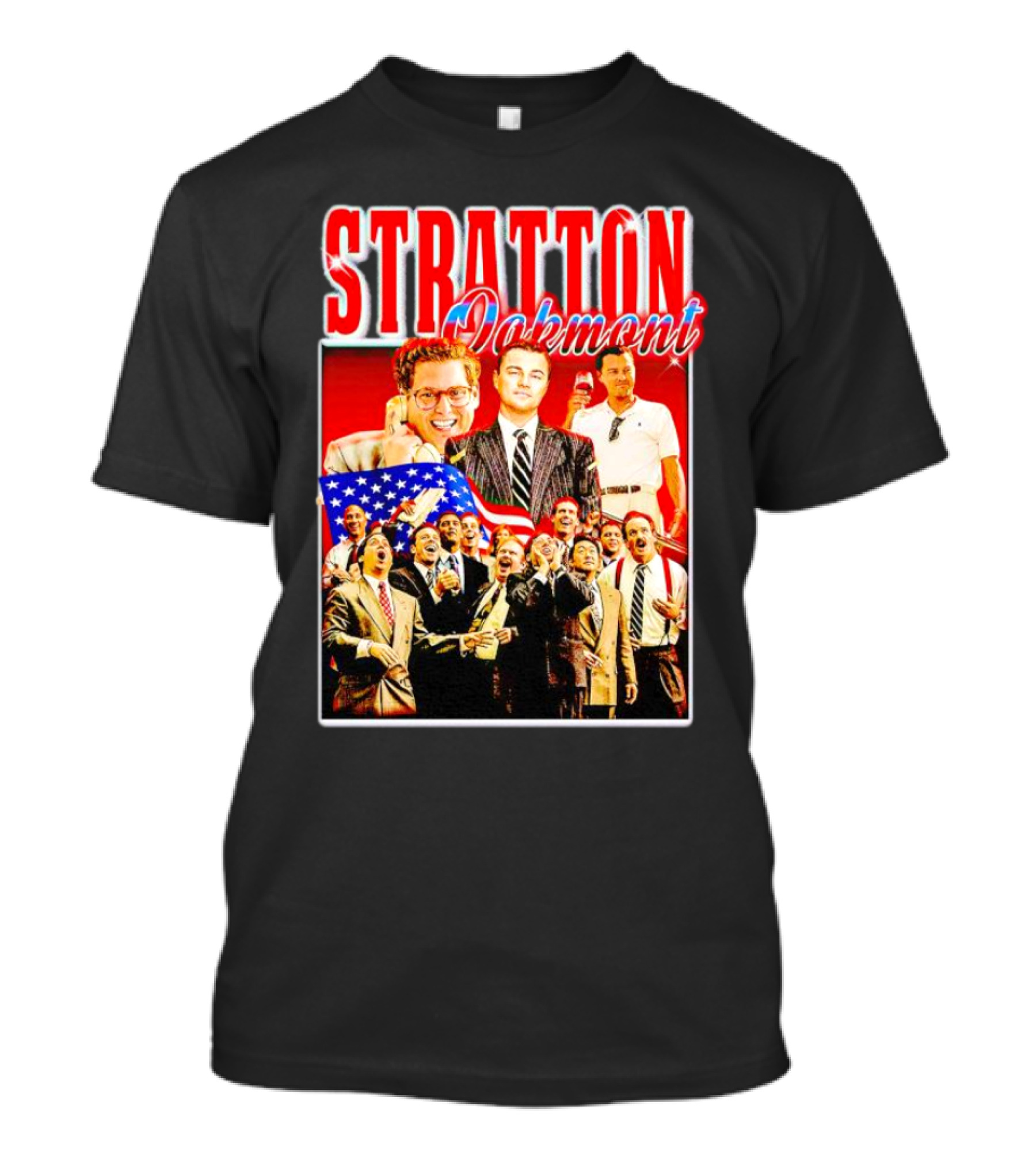 Stratton Oakmont Wall Street Patriotic Collage Scene T-Shirt