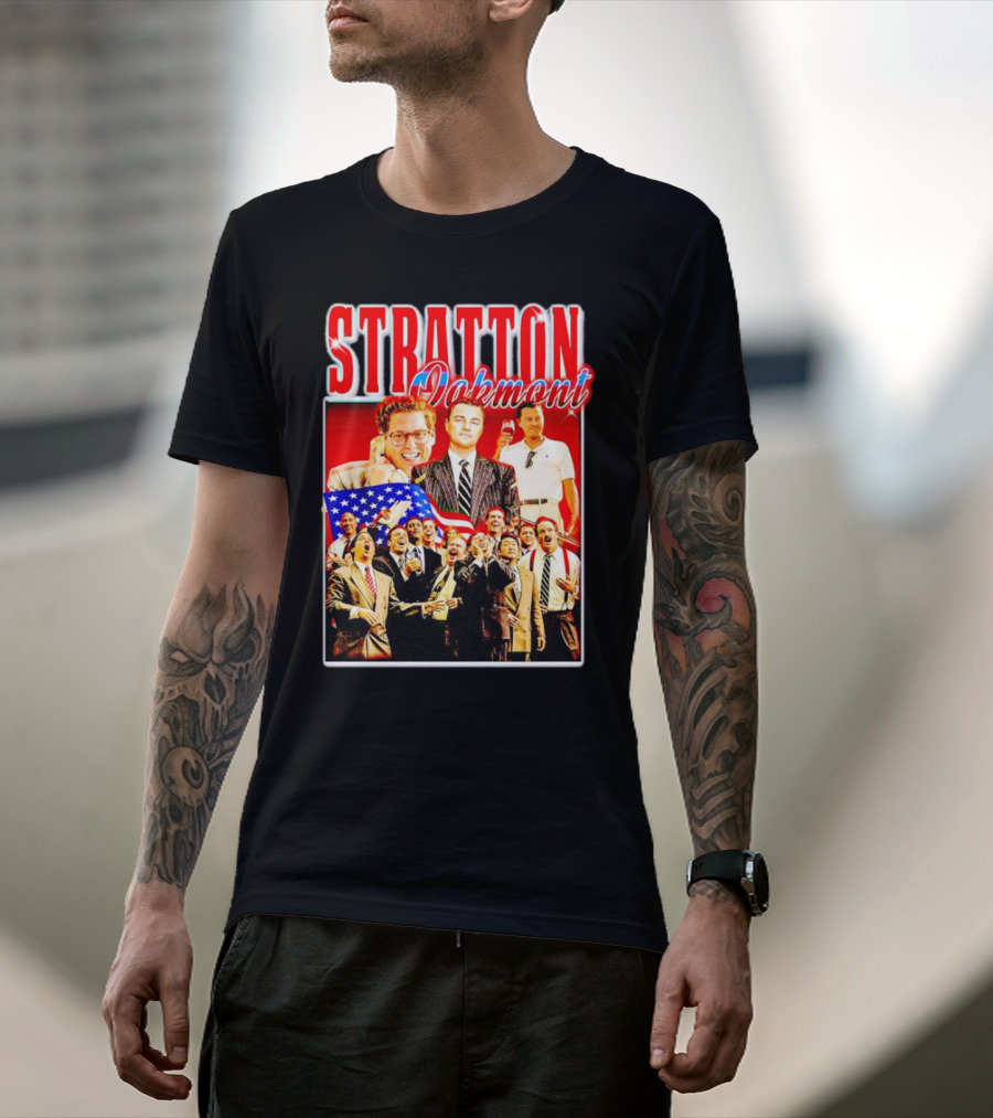 Stratton Oakmont Wall Street Patriotic Collage Scene T-Shirt