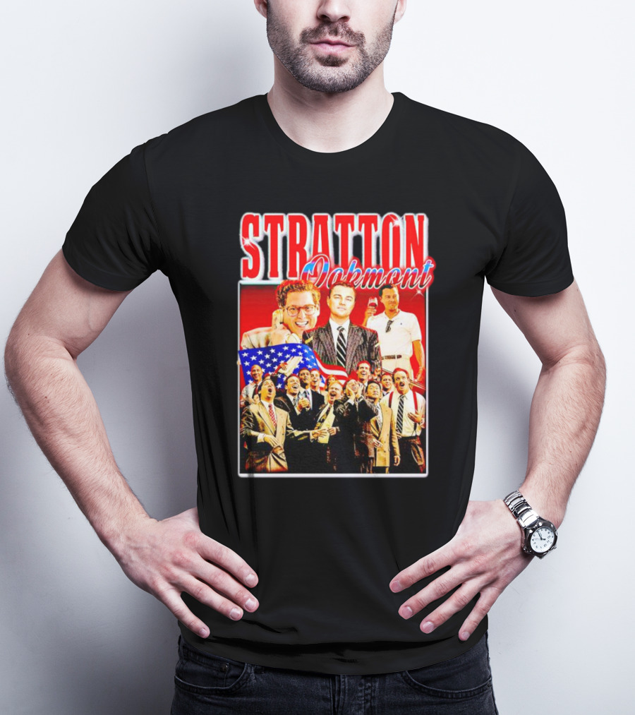 Stratton Oakmont Wall Street Patriotic Collage Scene T-Shirt