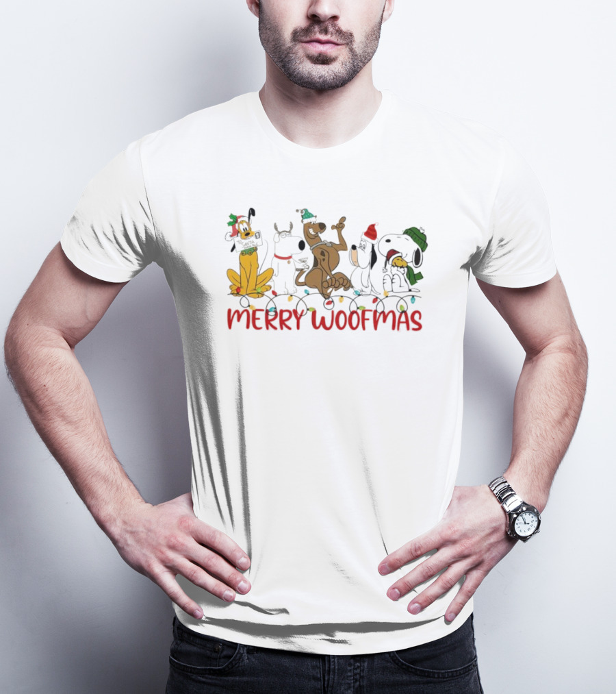 Disney Dogs Merry Woofmas Holiday Celebration With Christmas Lights And Hats T-Shirt