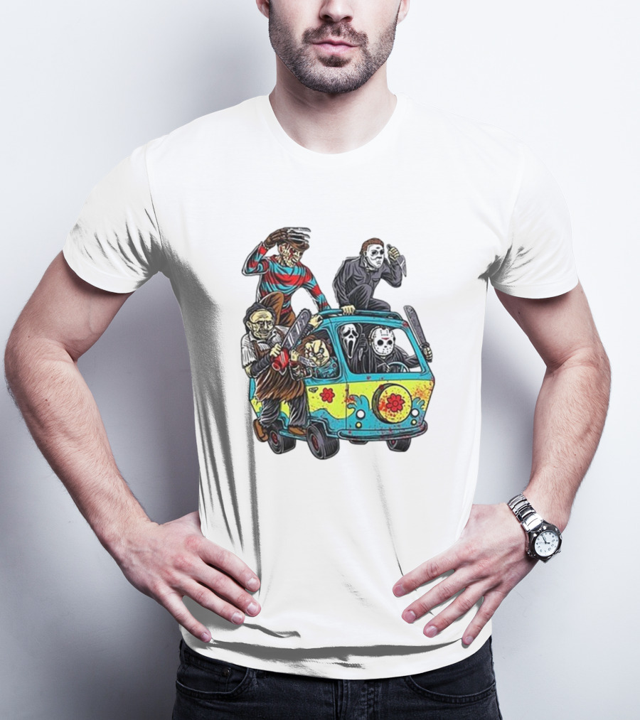 Horror Movie Characters Spooky Van Halloween Adventure T-Shirt