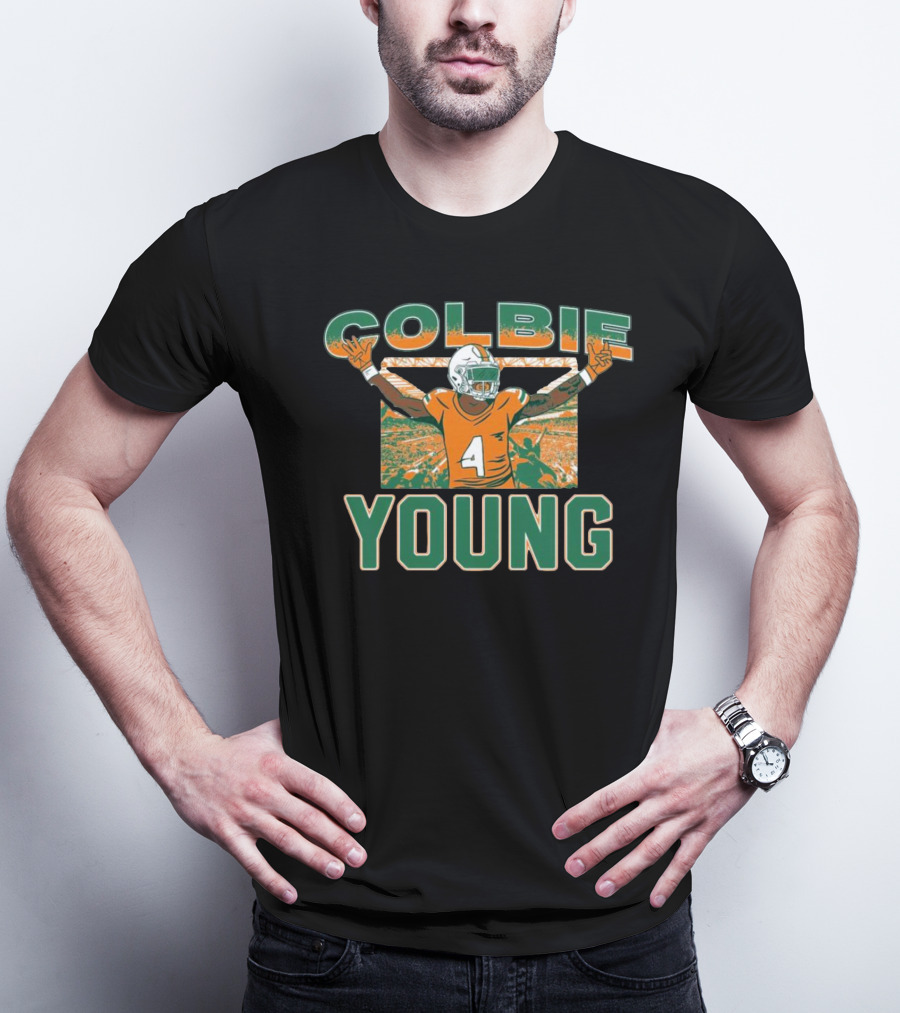 Colbie Young Number 4 Miami Hurricanes Football T-Shirt