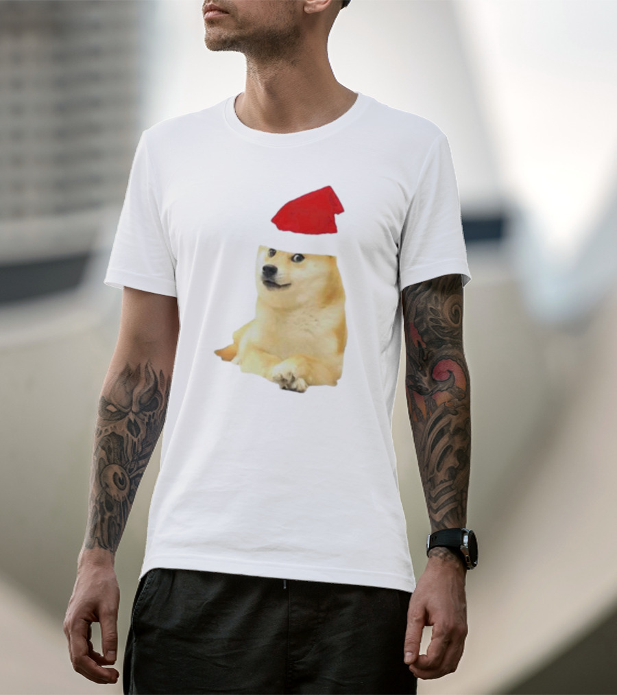 Dogecoin Christmas Santa Hat Meme T-Shirt