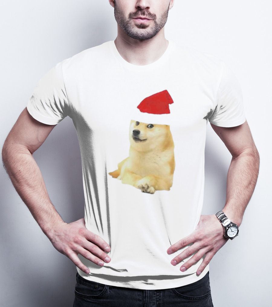 Dogecoin Christmas Santa Hat Meme T-Shirt