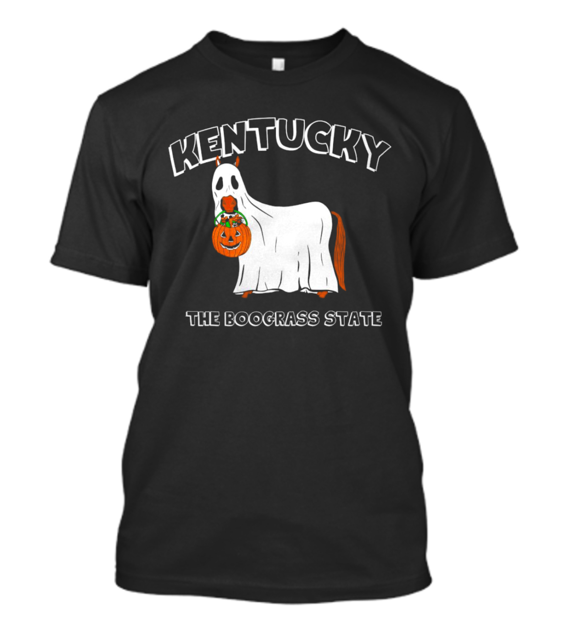 Kentucky Halloween Ghost Horse With Pumpkin Boograss State T-Shirt