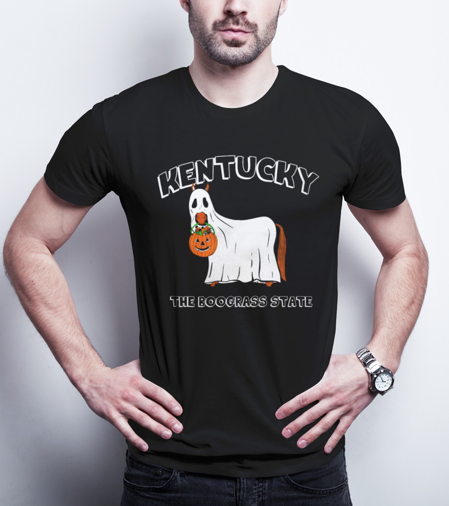 Kentucky Halloween Ghost Horse With Pumpkin Boograss State T-Shirt