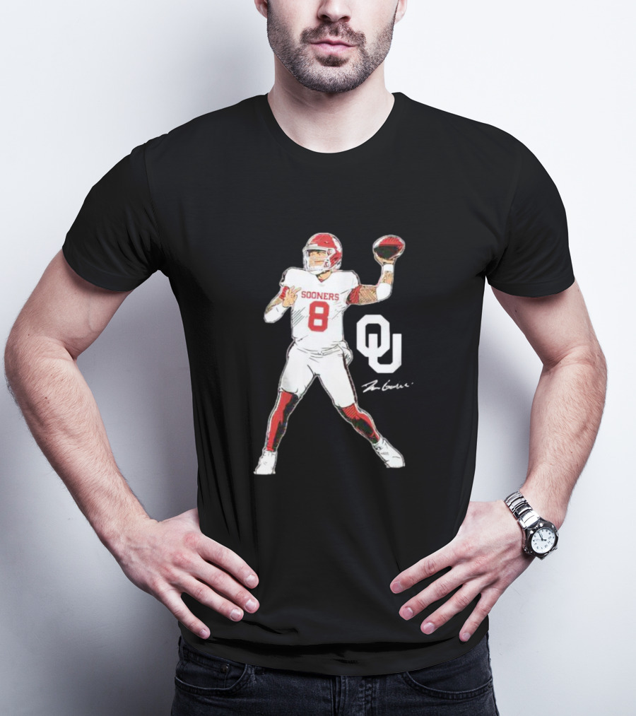 Oklahoma Sooners Football Dillon Gabriel Number 8 Superstar Pose Signature OU T-Shirt