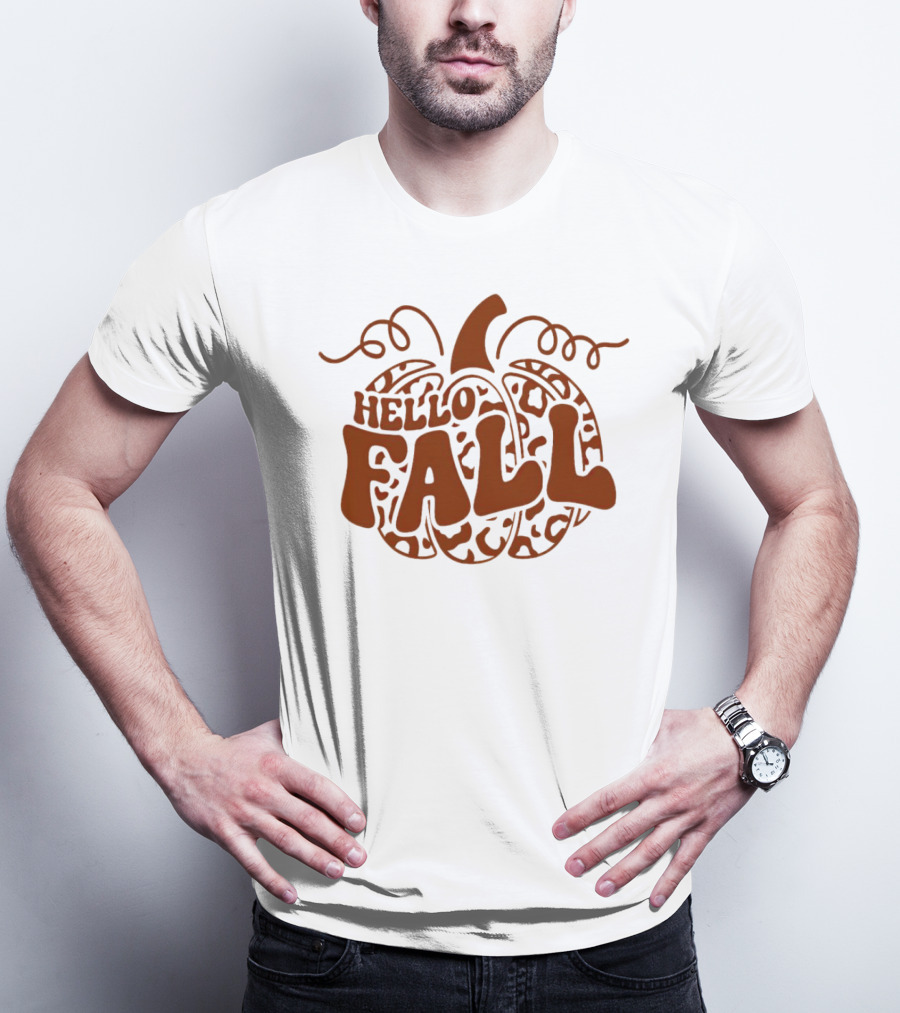 Hello Fall Leopard Pumpkin T-Shirt