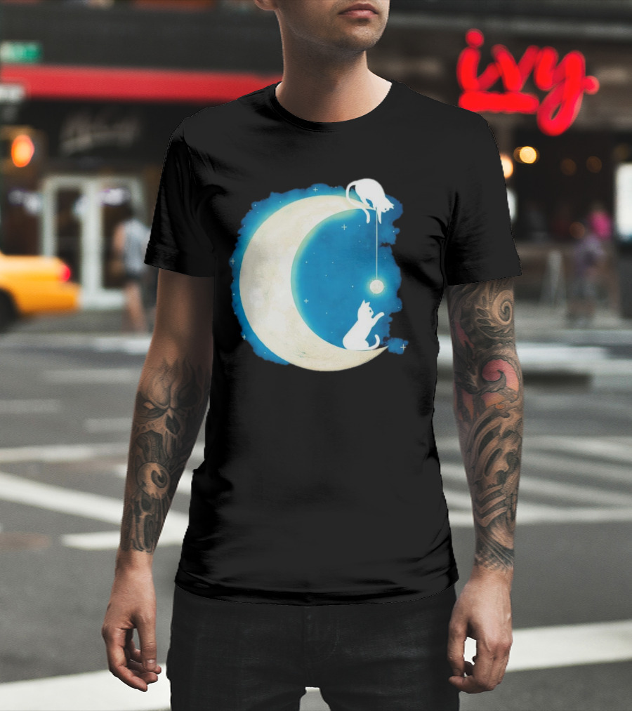 Moon Cat Playful Journey Celestial Light T-Shirt