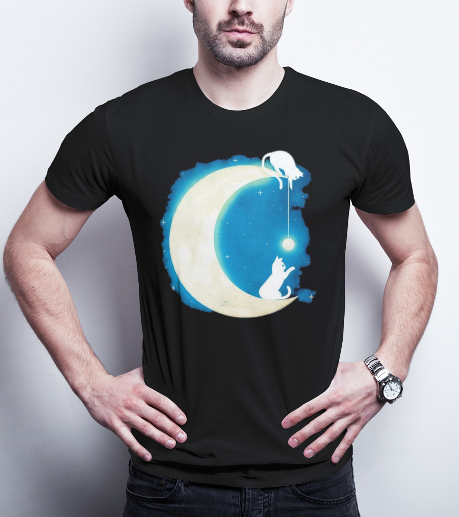 Moon Cat Playful Journey Celestial Light T-Shirt