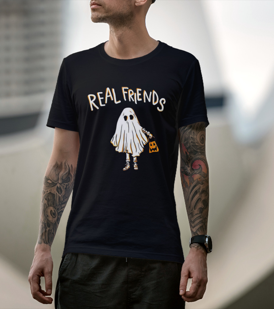 Real Friends Ghost With Jack O'Lantern Basket T-Shirt