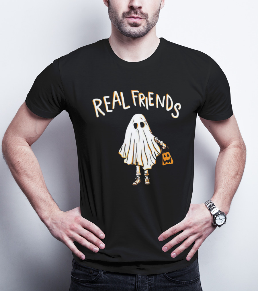 Real Friends Ghost With Jack O'Lantern Basket T-Shirt