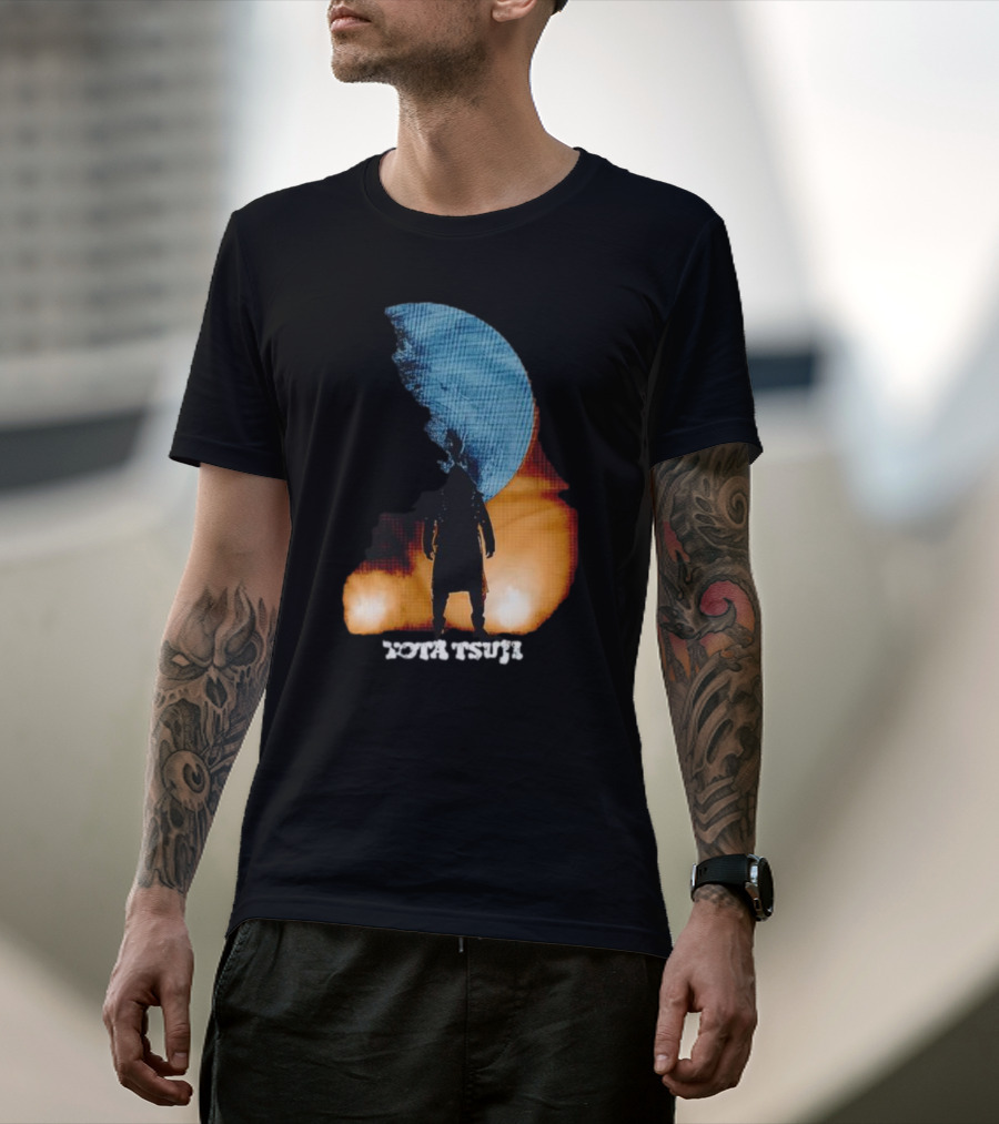 Yota Tsuji Moonrise Silhouette Against Orange And Blue Sky T-Shirt
