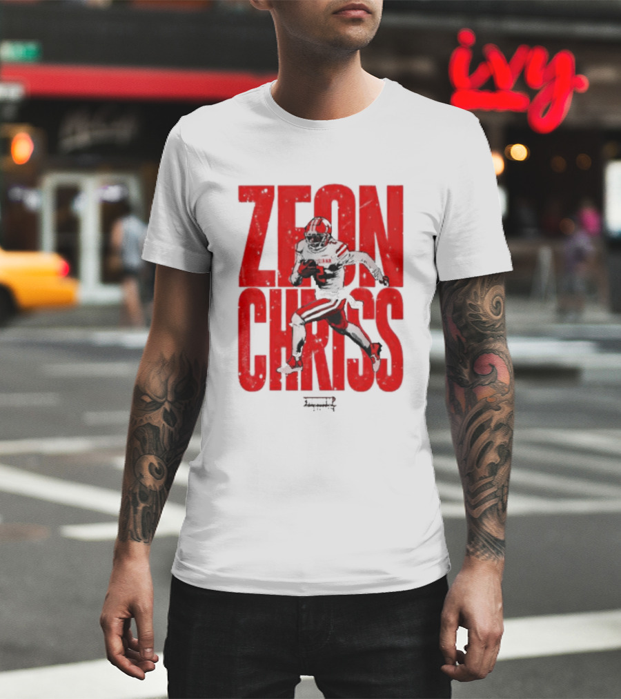 Zeon Chriss Football Caricature In Red Text And Black T-Shirt
