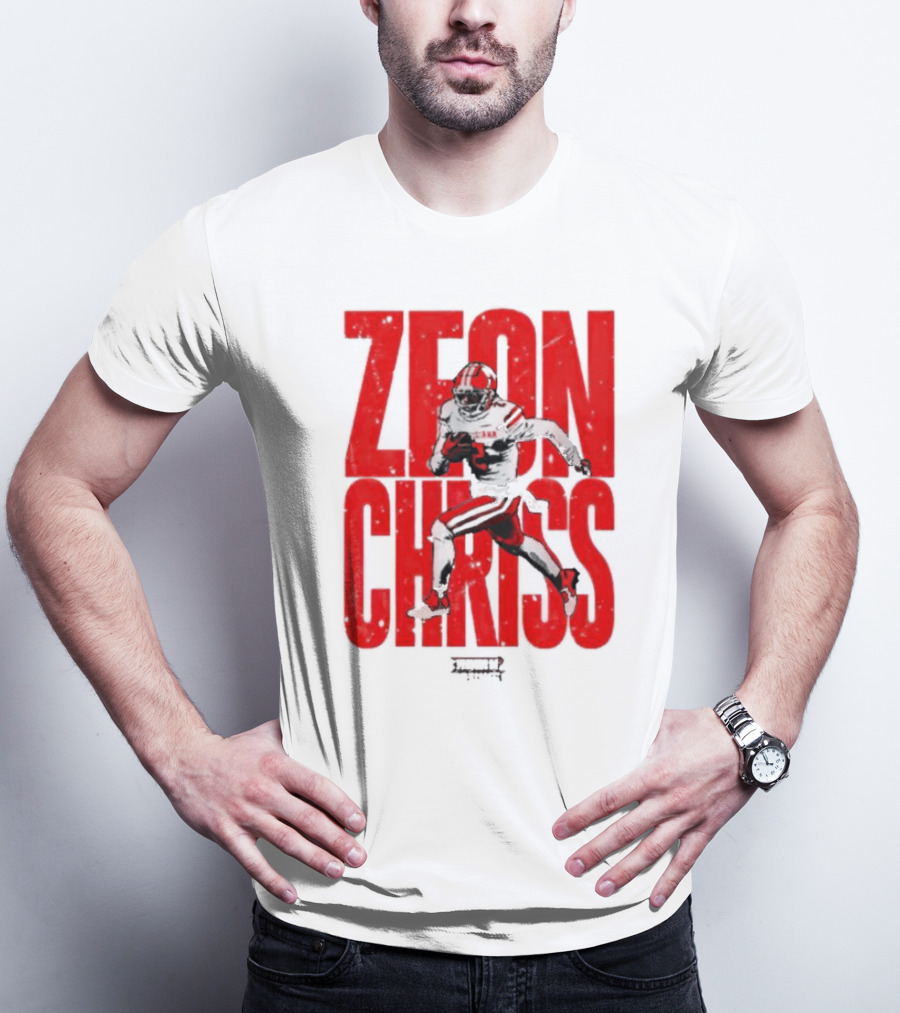 Zeon Chriss Football Caricature In Red Text And Black T-Shirt
