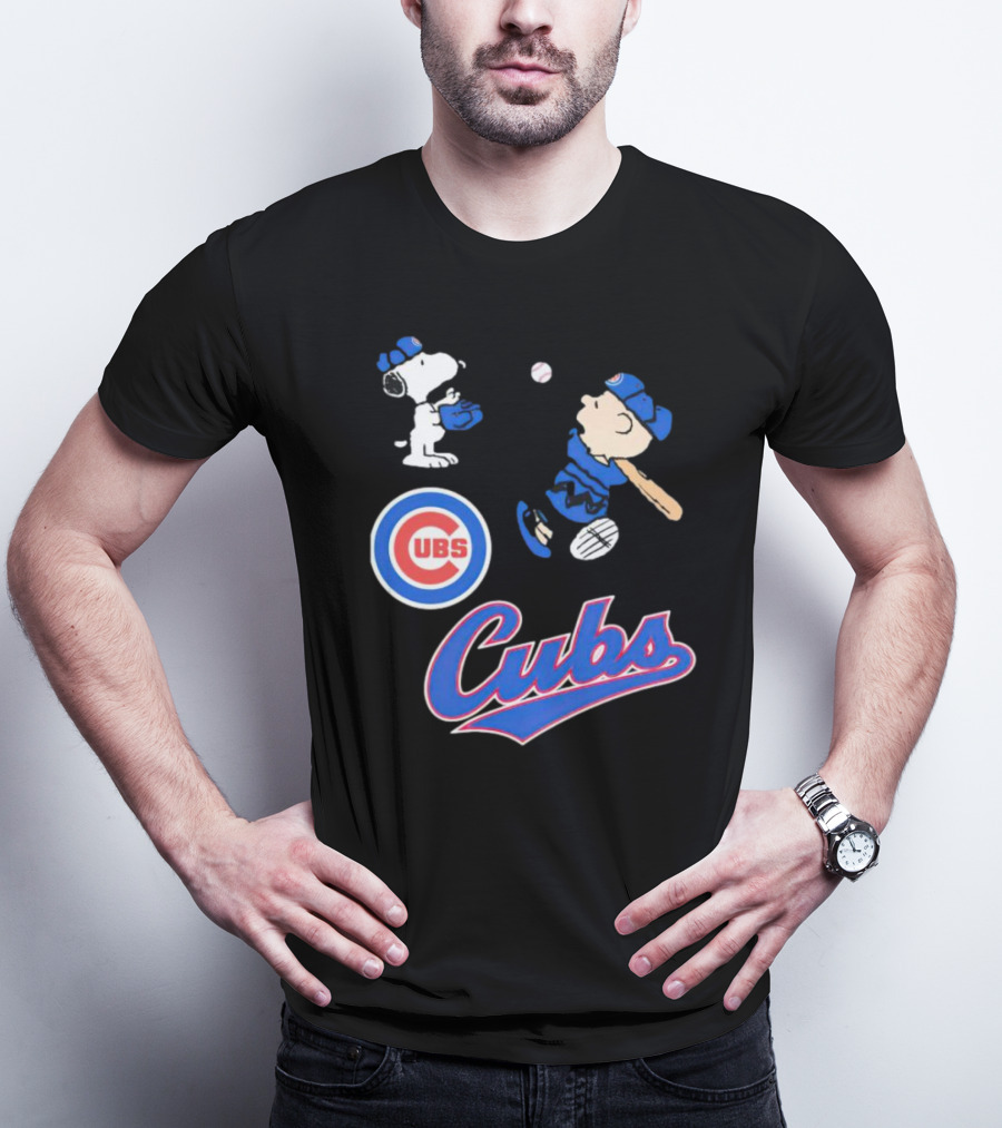 Snoopy And Charlie Brown In Chicago Cubs Baseball Uniforms T-Shirt