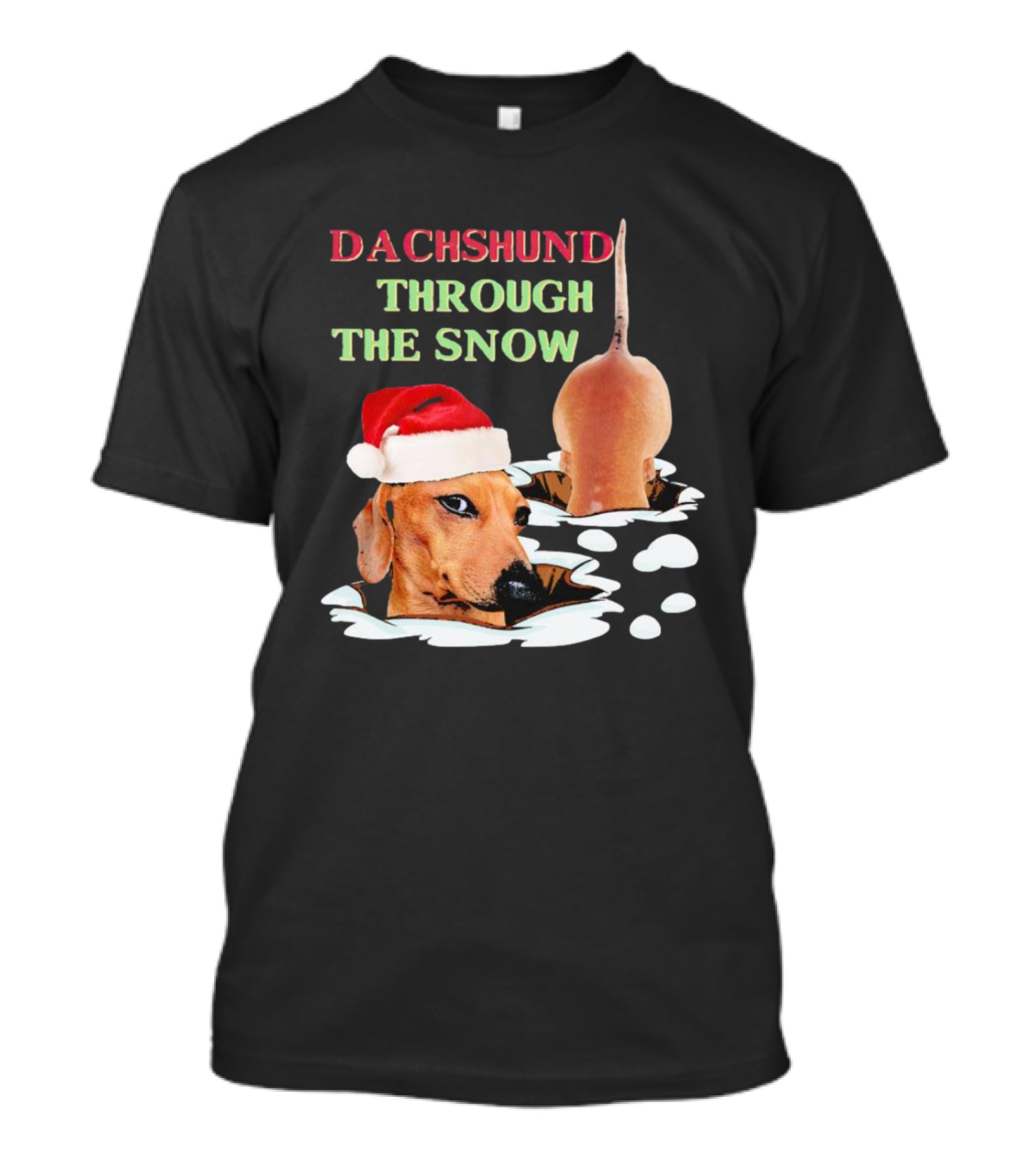 Dachshund Through The Snow Santa Hat Dog And Snow Bubbles T-Shirt