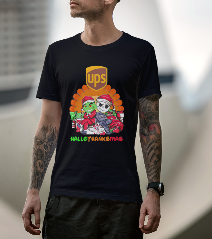 Grinch Jack Skellington Ups HalloThanksMas T-Shirt