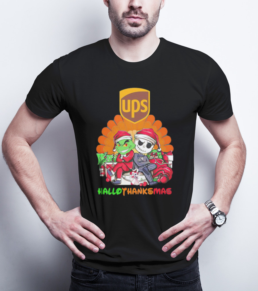 Grinch Jack Skellington Ups HalloThanksMas T-Shirt