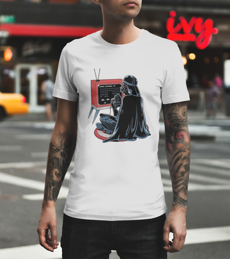 Darth Vader Playing Space Invaders Retro Gaming Scene T-Shirt
