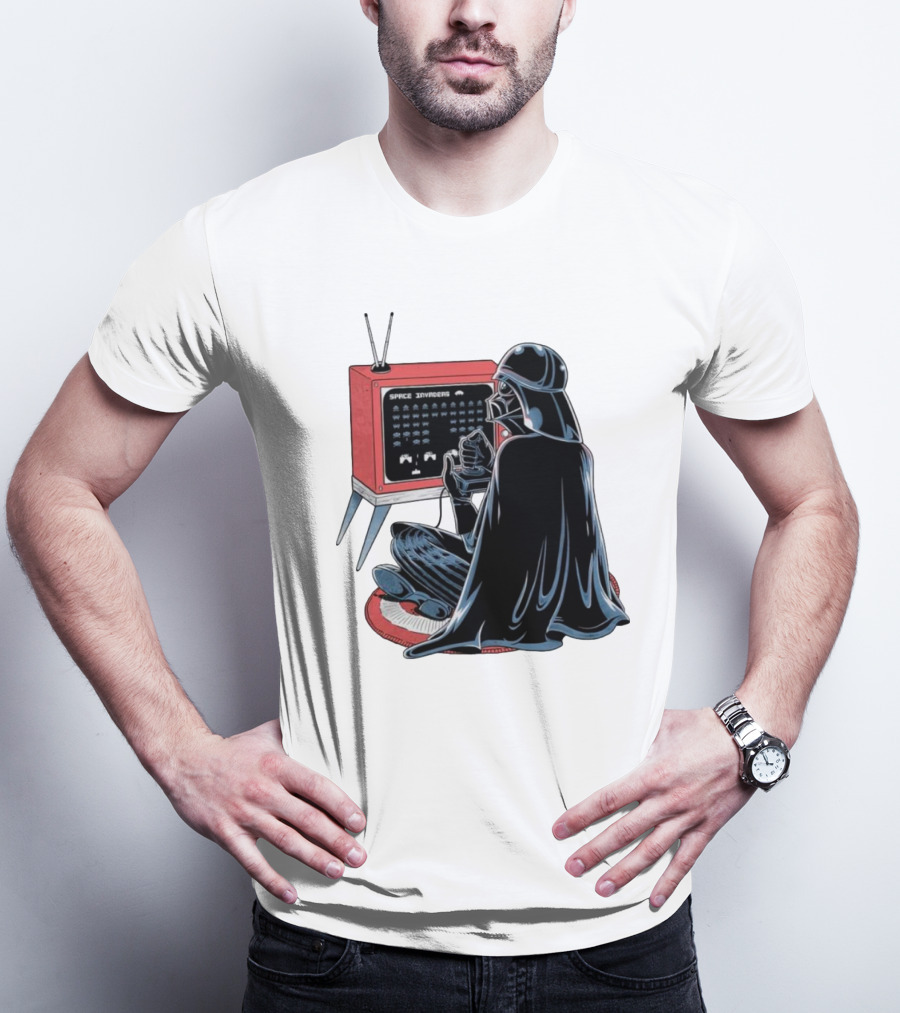 Darth Vader Playing Space Invaders Retro Gaming Scene T-Shirt