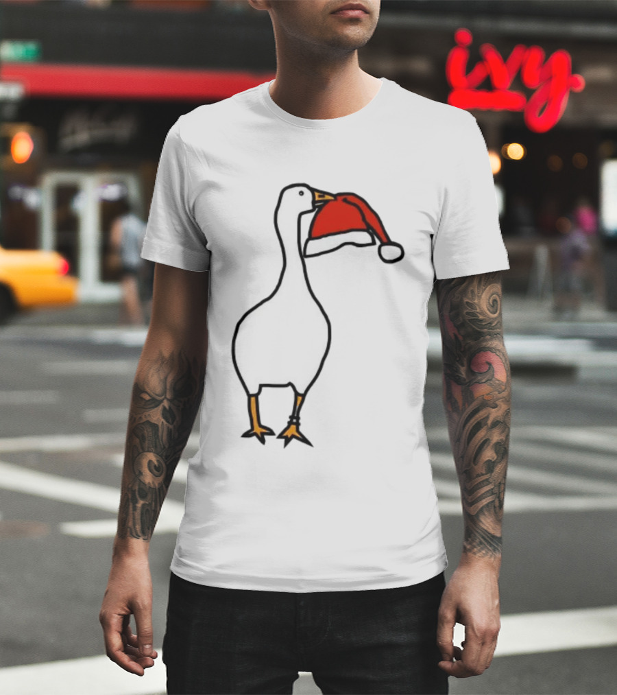 Happy Merry Christmas Santa Hat White Goose Steals T-Shirt