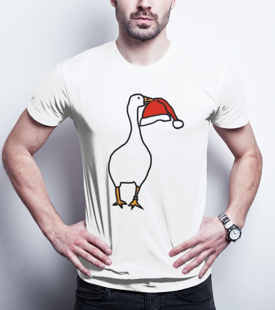 Happy Merry Christmas Santa Hat White Goose Steals T-Shirt