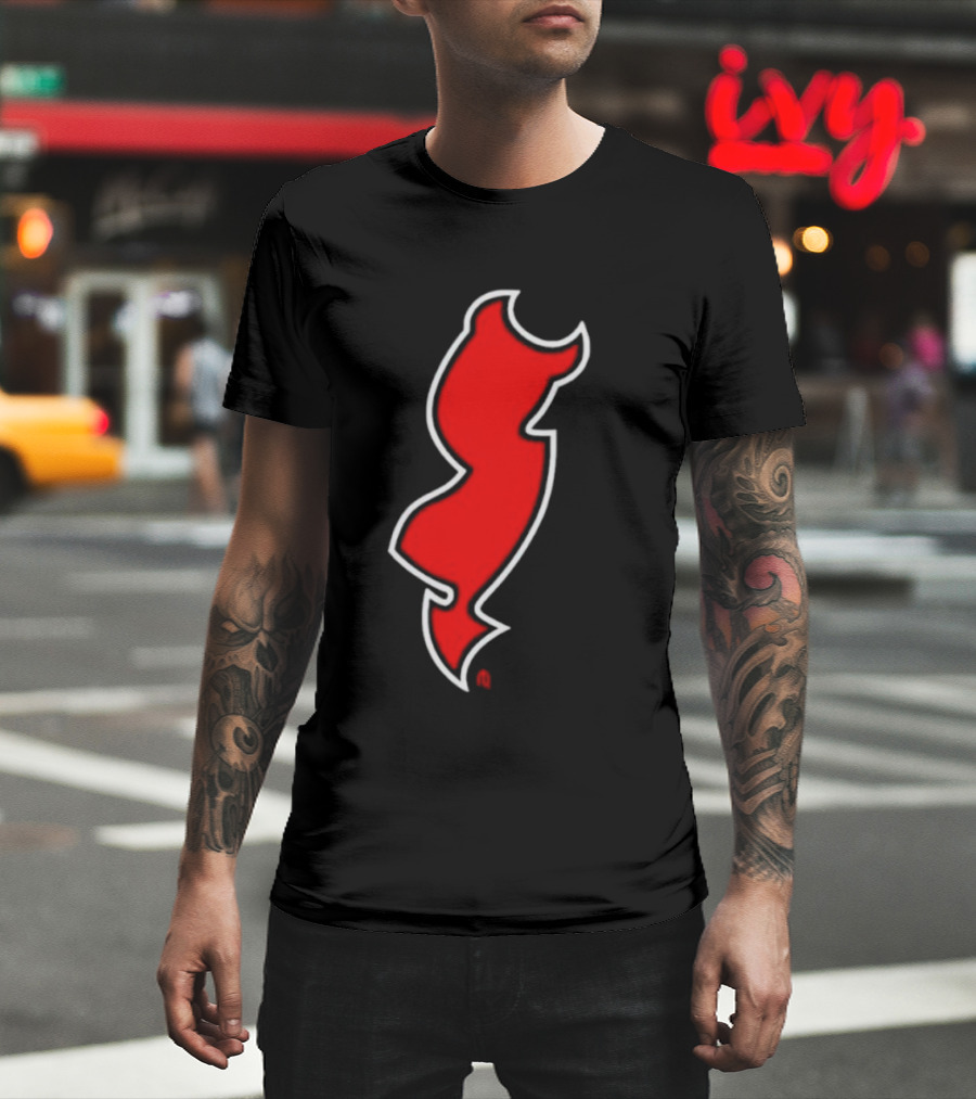 NJ Devils Inspired Red Silhouette Tail T-Shirt