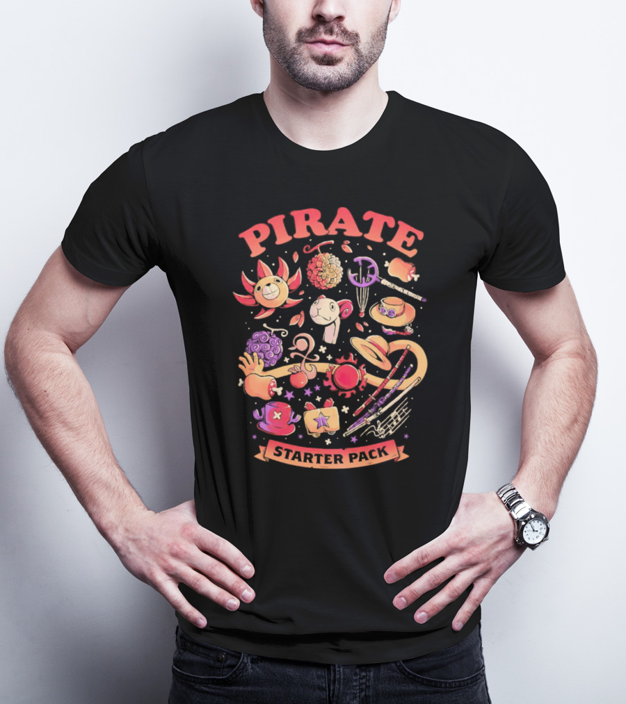 Pirate Starter Pack One Piece Treasure Jolly Roger Icons T-Shirt
