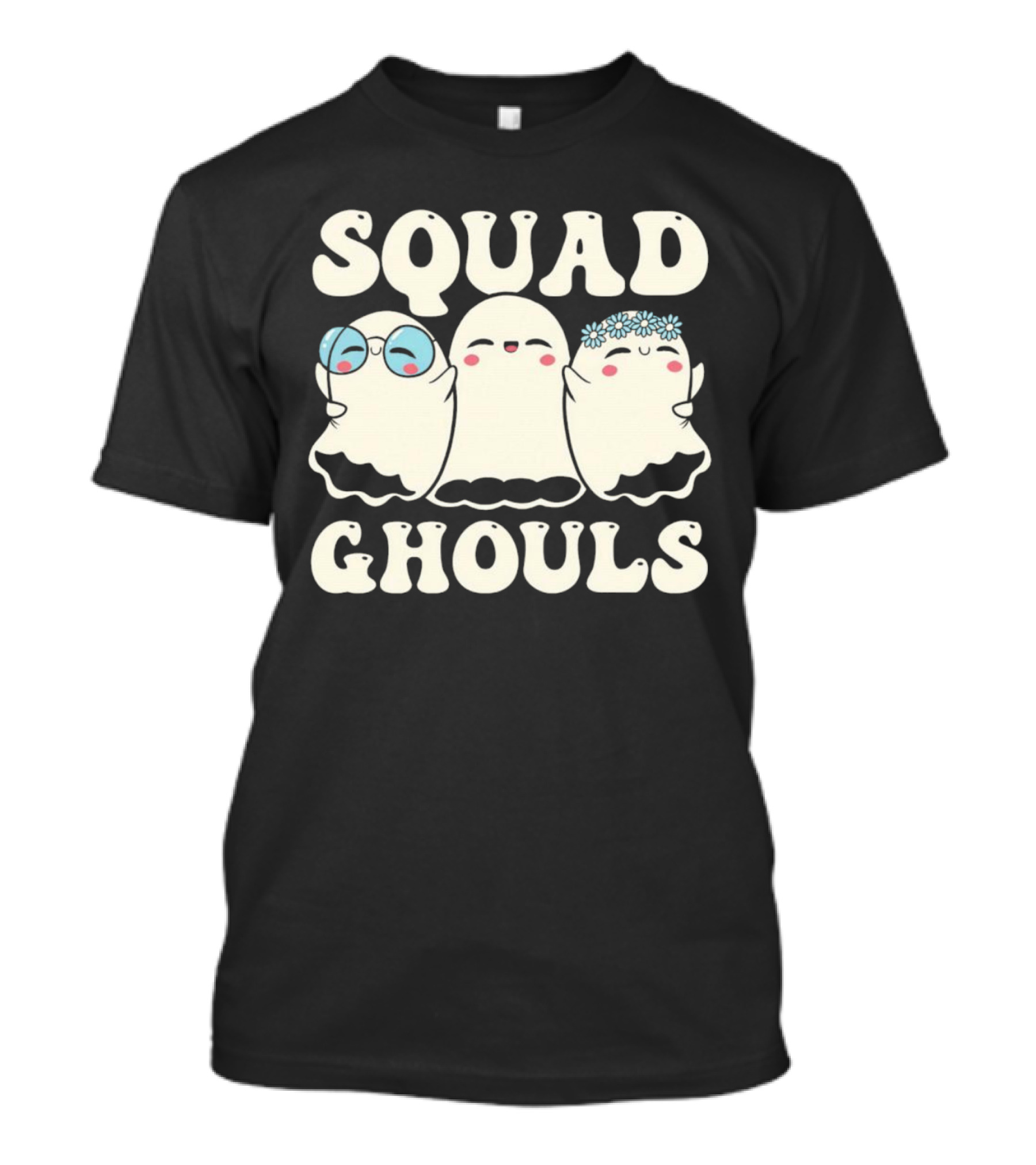 Squad Ghouls Halloween Cute Ghosts With Glasses And Flowers T-Shirt