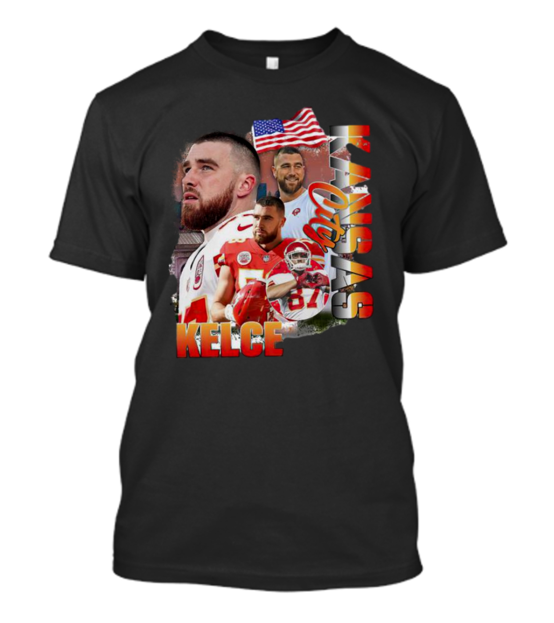 Kelce Kansas City Chiefs Collage With American Flag T-Shirt