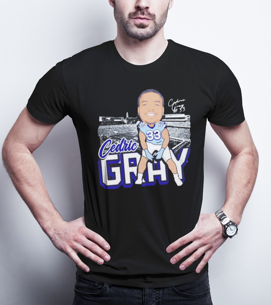 Cedric Gray #33 Caricature Football Stadium Signature T-Shirt