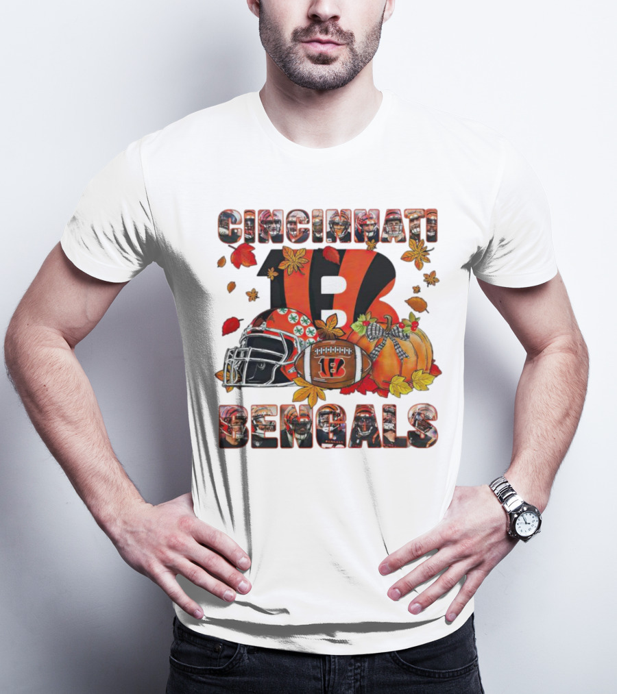 Cincinnati Bengals Autumn Leaves Helmet Football Pumpkin T-Shirt