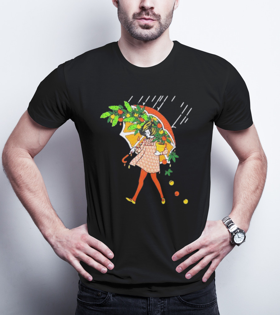 Citrus Terp Girl With Umbrella And Falling Fruit T-Shirt