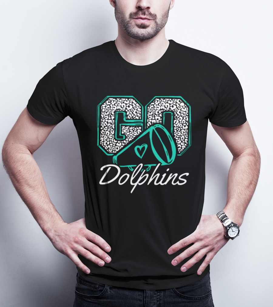 GO Dolphins Cheer Megaphone Heart T-Shirt