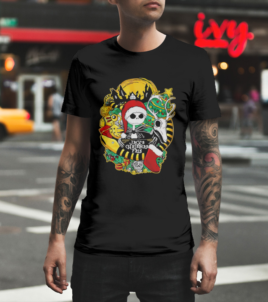 Jack Skellington's Christmas Pain Reindeer And Santa Hat T-Shirt