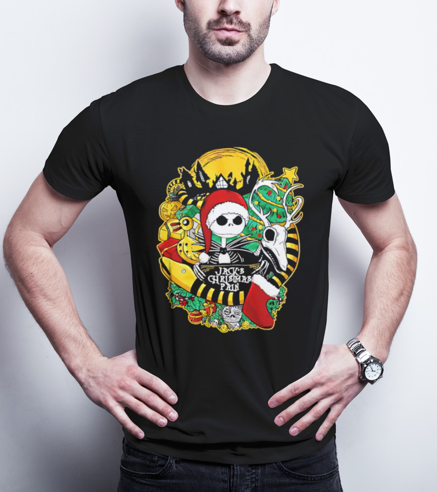 Jack Skellington's Christmas Pain Reindeer And Santa Hat T-Shirt