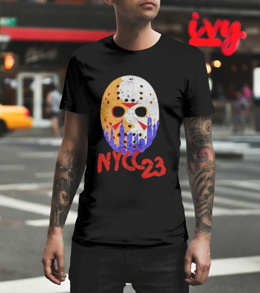 NYCC 23 Jason Voorhees Hockey Mask Skyline T-Shirt