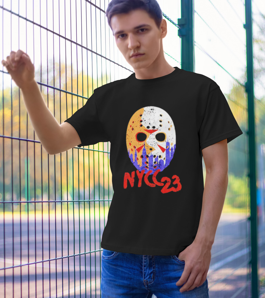 NYCC 23 Jason Voorhees Hockey Mask Skyline T-Shirt