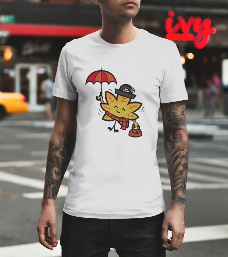 Mary Autumn Leaf With Umbrella And Bag T-Shirt