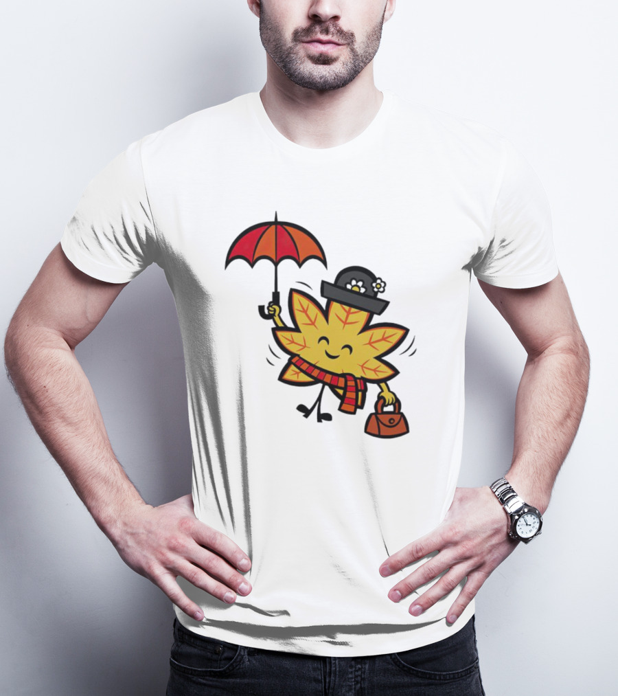 Mary Autumn Leaf With Umbrella And Bag T-Shirt