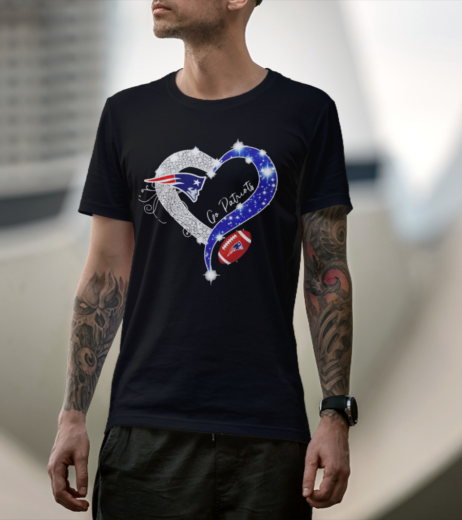 New England Patriots Go Patriots Diamond Heart Football T-Shirt